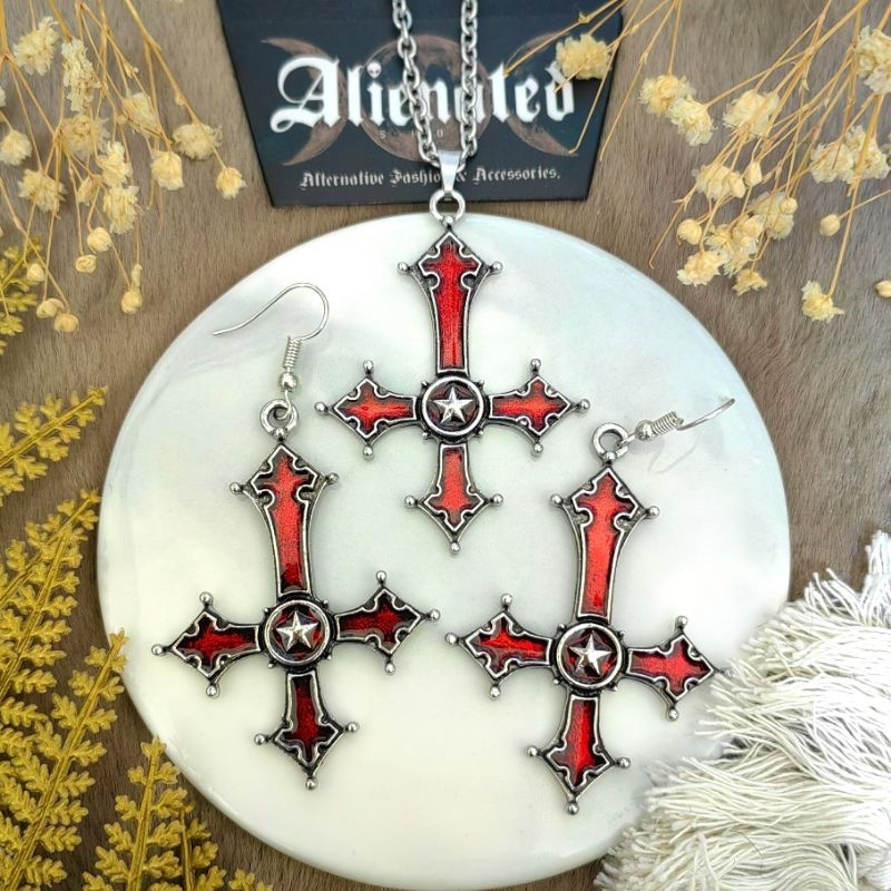 𝗜𝗻𝘃𝗲𝗿𝘁𝗲𝗱 𝗥𝗲𝗱 𝗖𝗿𝗼𝘀𝘀 𝗡𝗲𝗰𝗸𝗹𝗮𝗰𝗲 𝗘𝗮𝗿𝗿𝗶𝗻𝗴 Gothic Grunge Punk Men Women Rock ...