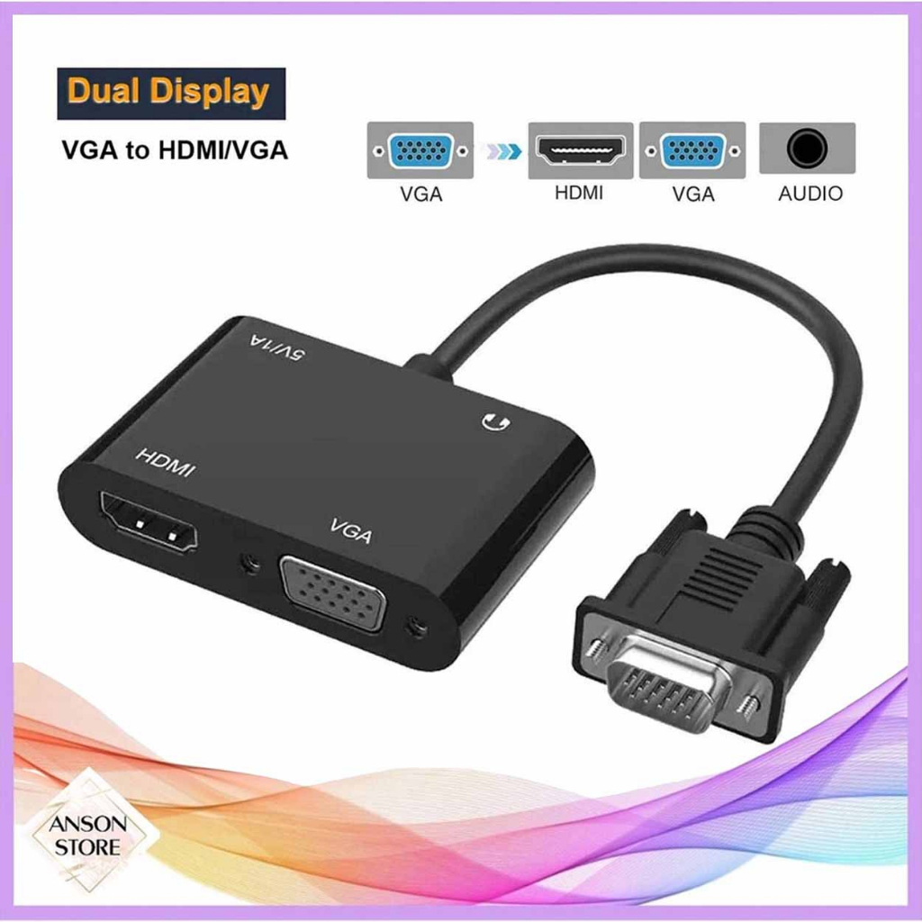 VGA to HDMI VGA Splitter with 3.5mm Audio Converter Support Dual ...