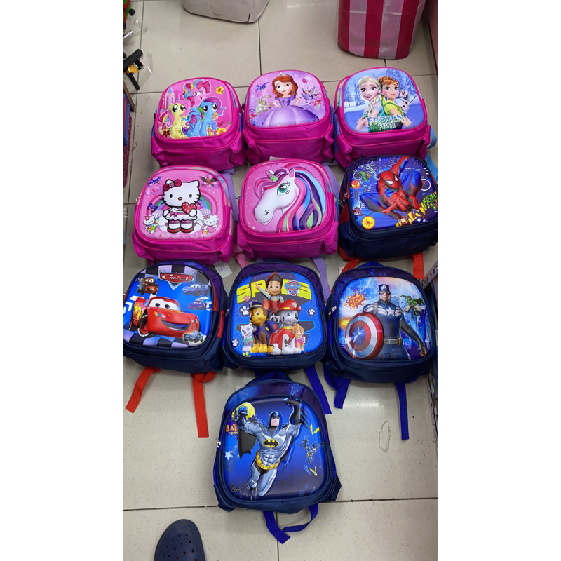 characters bag pack 10inches embose | Shopee Philippines