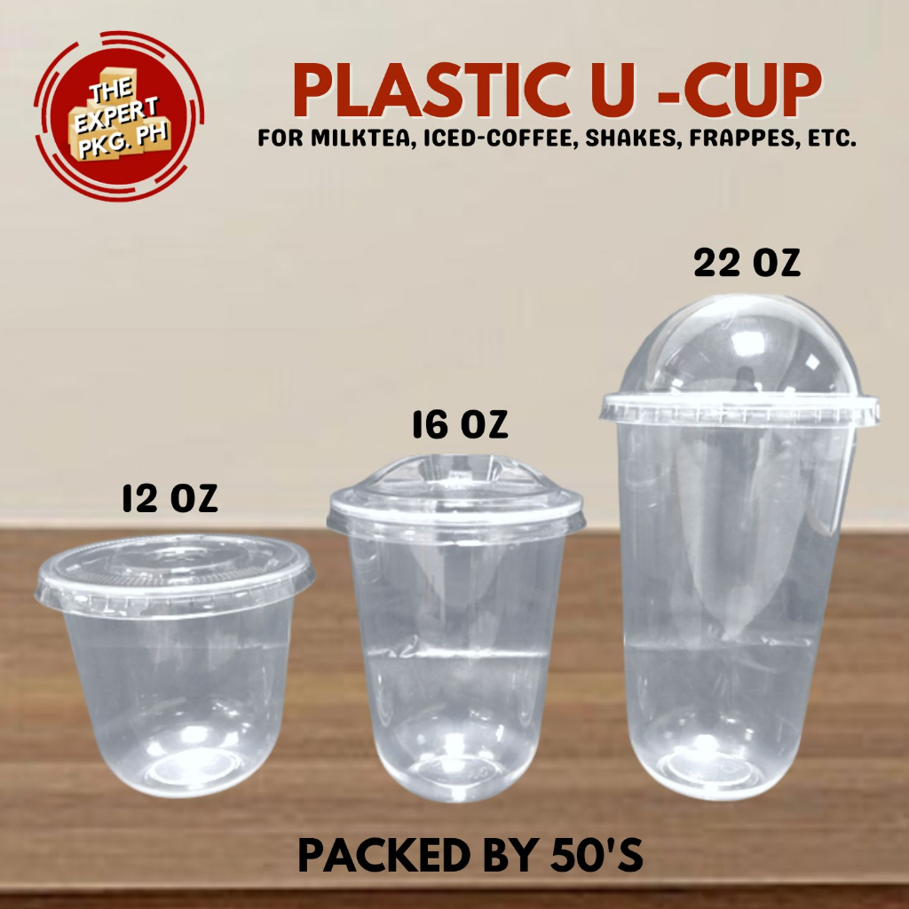 U-CUP 95mm Plastic PP Milk Tea Cups 12oz / 16oz / 22oz -50pcs [Flat Lid ...