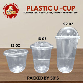 U-CUP 95mm Plastic PP Milk Tea Cups 12oz / 16oz / 22oz -50pcs [Flat Lid ...