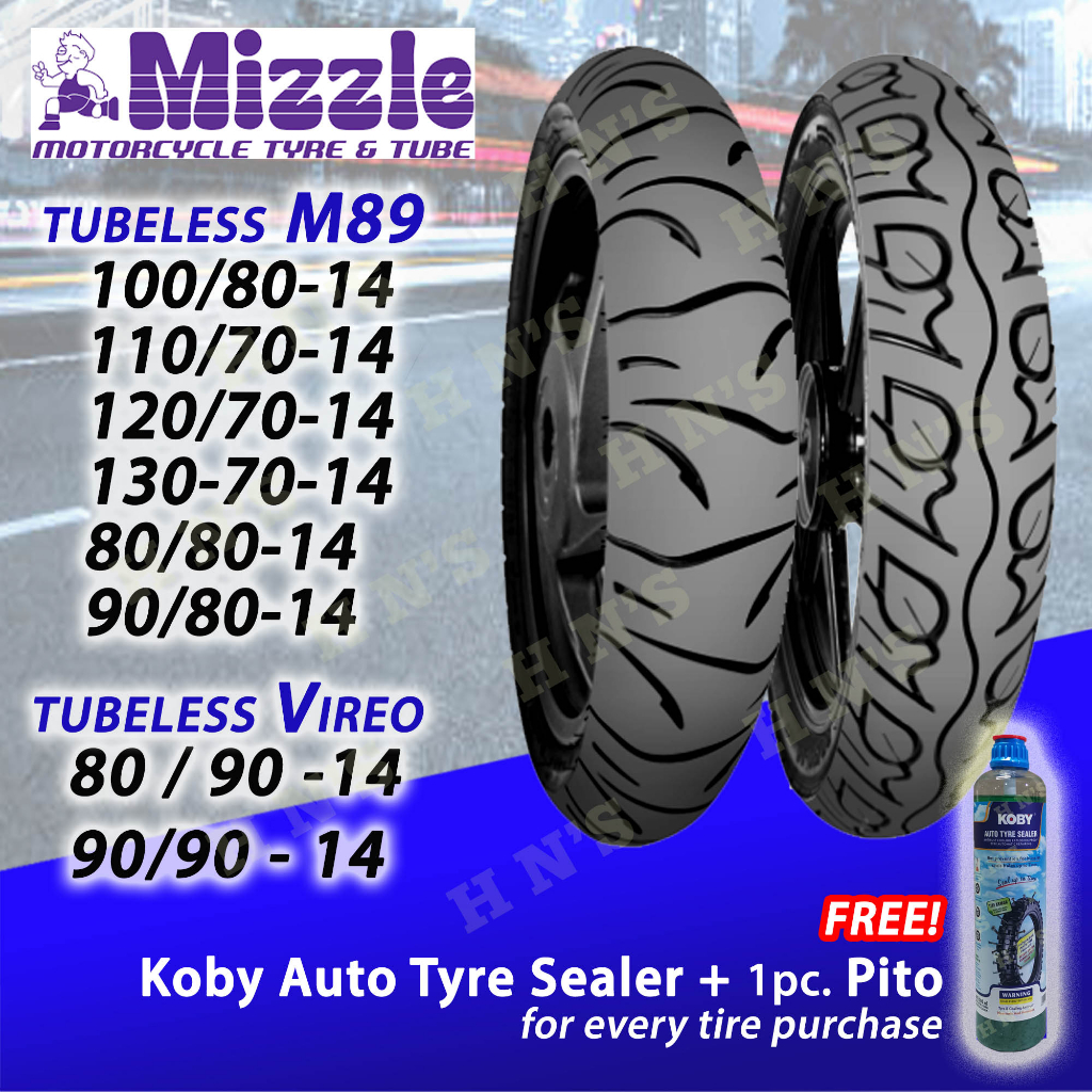 MIZZLE Tubeless Tires R14 M-89 / Vireo ( 80/80-14 , 80/90-14 , 90/80-14 ...