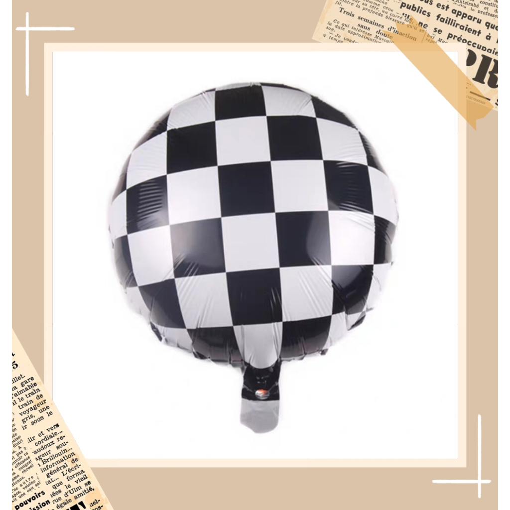 18 inches Round Racing Car theme Black and white square grid birthday ...