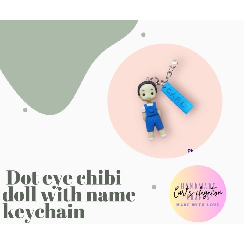 customized dot eye chibi keychain with name tag, cute keychain, chibi ...