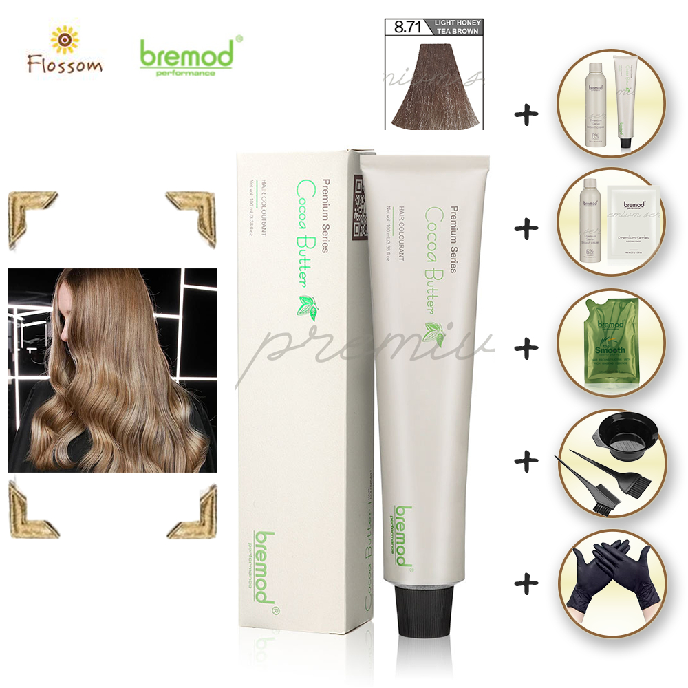 9Pcs Bremod Premium Series Cocoa Butter Hair Color Dye 8.71 Light Honey ...