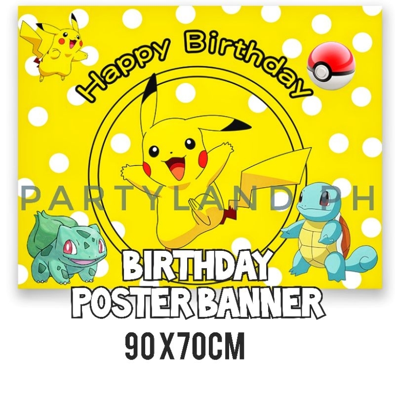 Pokemon Birthday Poster Wall Banner 90x70cm Party Decoration | Shopee ...