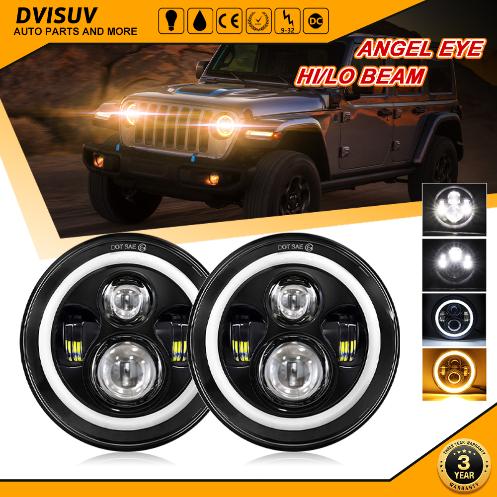 1pc 7 Inch DRL Headlight 4x4 Round Halo with Amber Turn Signal for Jeep ...