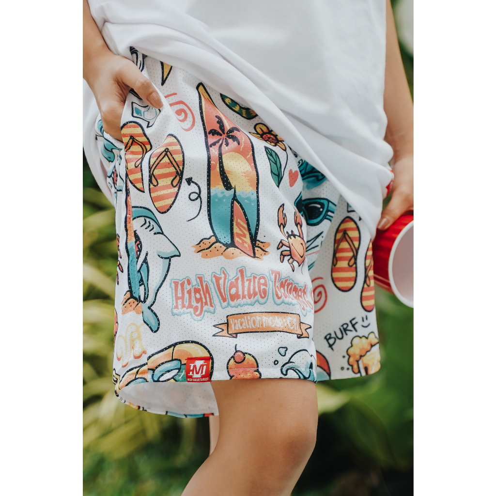 HIGH VALUE TARGET "VACATION MODE : ON " MESH SHORTS - WHITE | Shopee ...