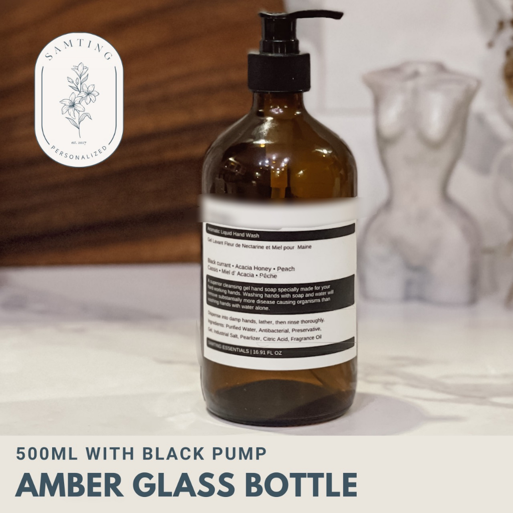 Amber Glass Bottle with pump / with Sticker Label | Shopee Philippines