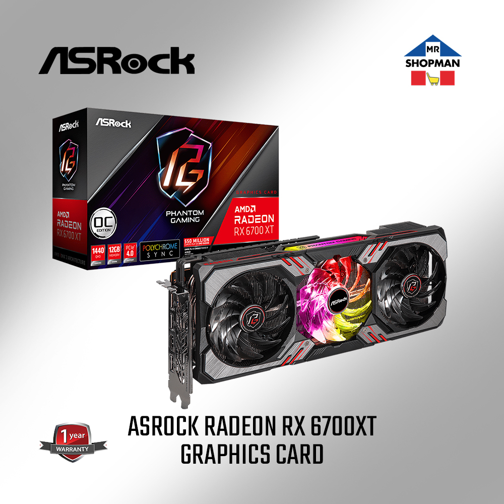 Asrock AMD Radeon RX 6700XT Phantom Gaming D 12Gb OC Video Graphics ...