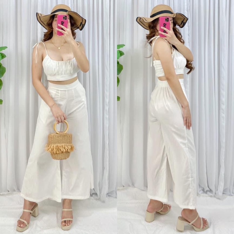 Bree Self Tie Ruched Top & Wide Leg Pants Set |Justhis Clothing ...