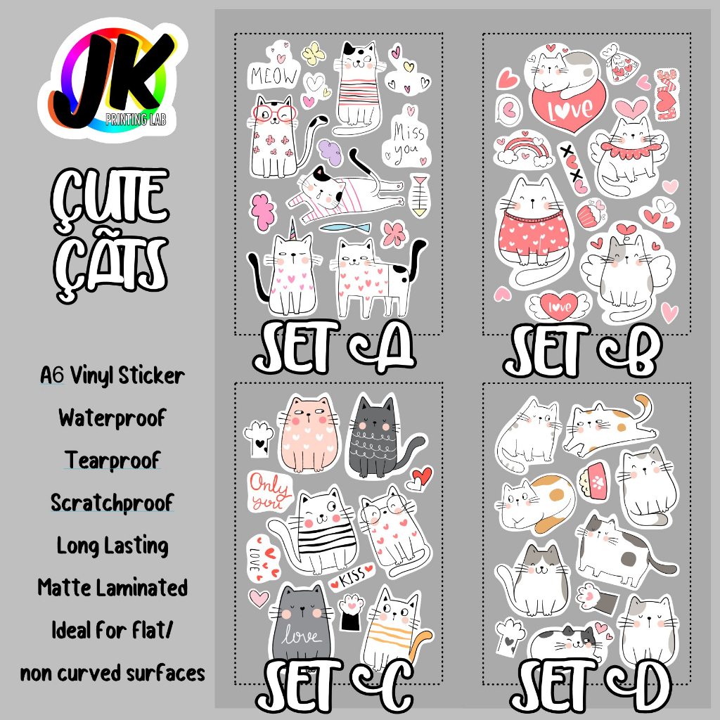 Cute Cats Vinyl Sticker Set (A6) | Shopee Philippines