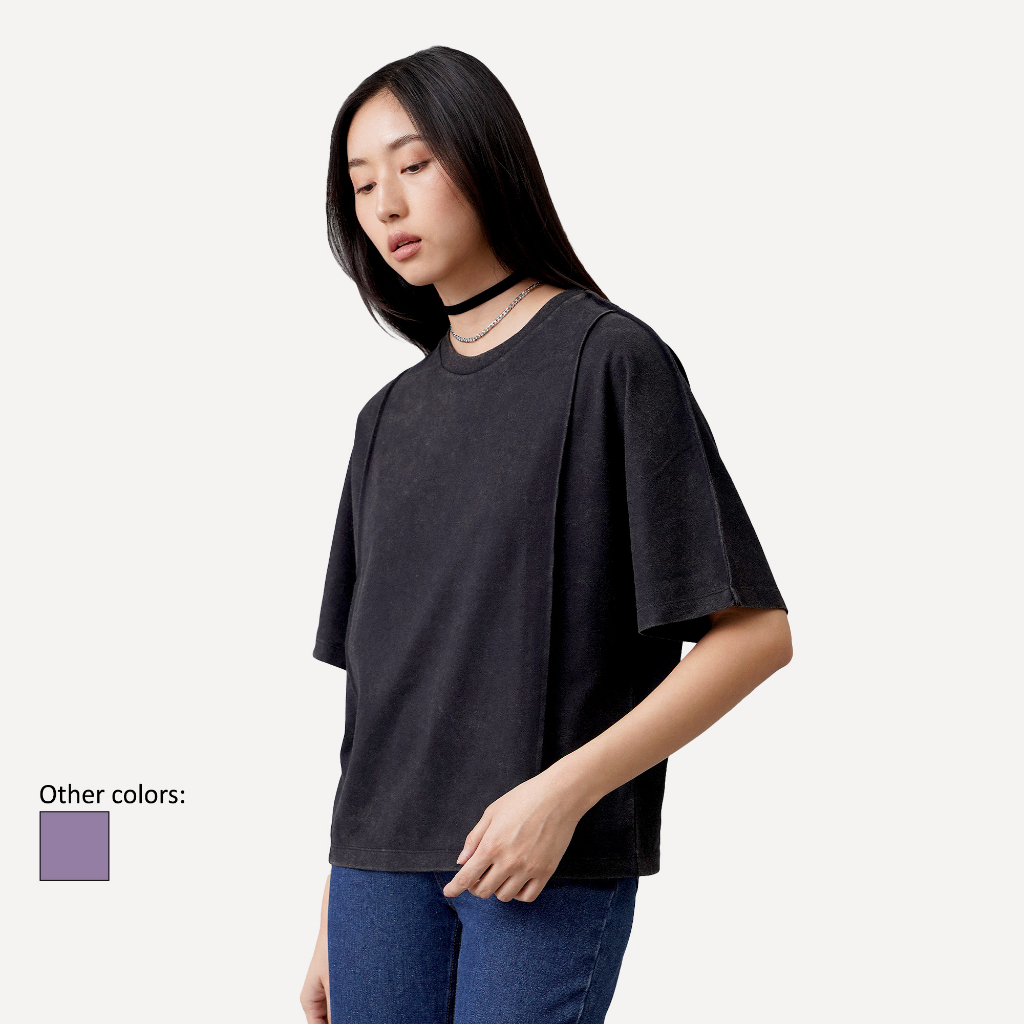 OXGN Generations Loose Dolman Sleeve Top With Edging For Women (Black ...