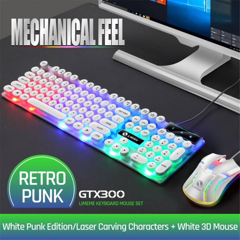 Keyboard and mouse set punk retro backlit gaming keyboard USB wired ...