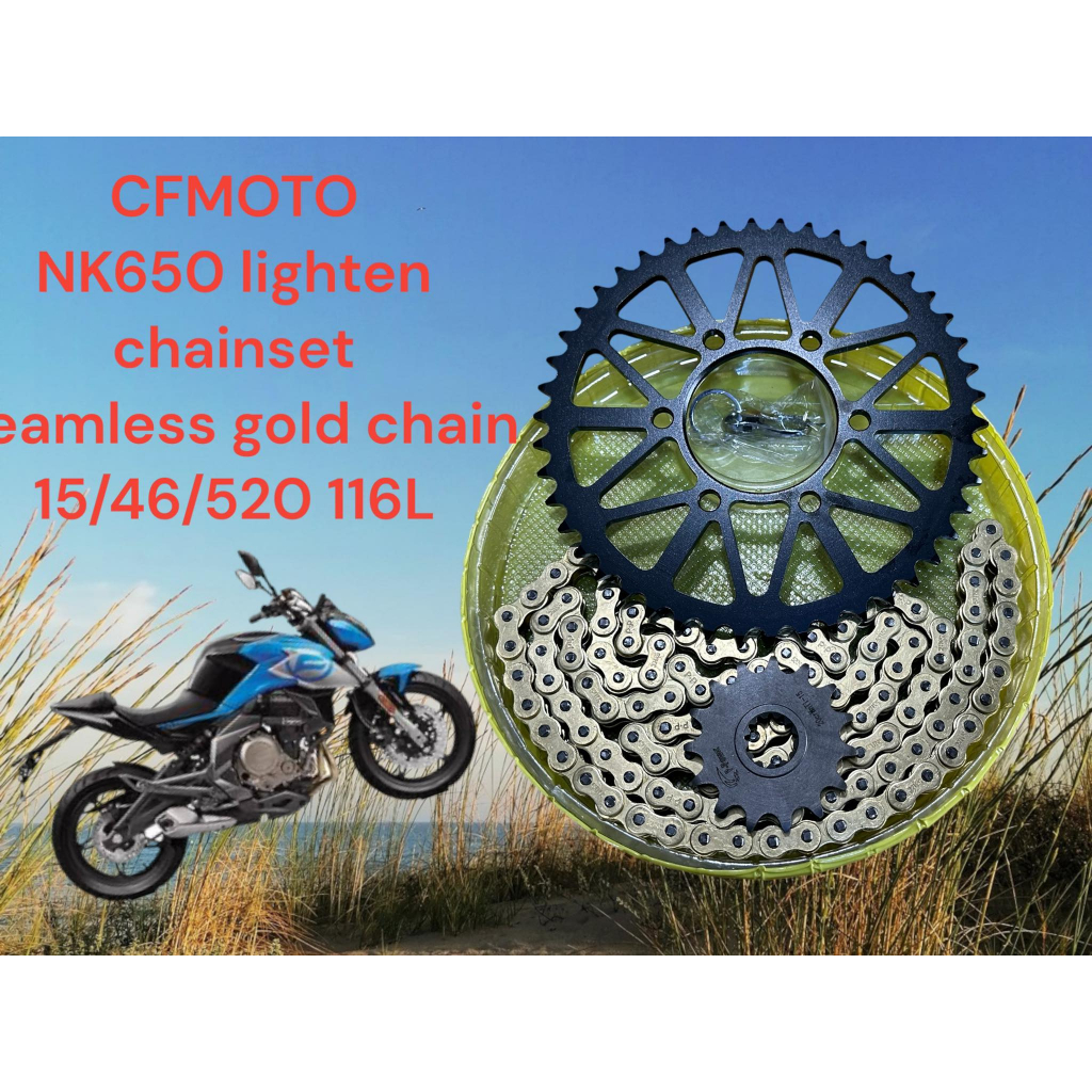 CFMOTO NK650 / nk400 LIGHTEN CHAINSET SEAMLESS GOLD CHAIN 15/46/520 ...