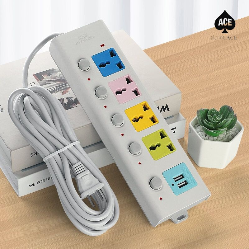 HomeAce Multi-Function Socketwith 4 Power Socket AND 2 USB Ports ...
