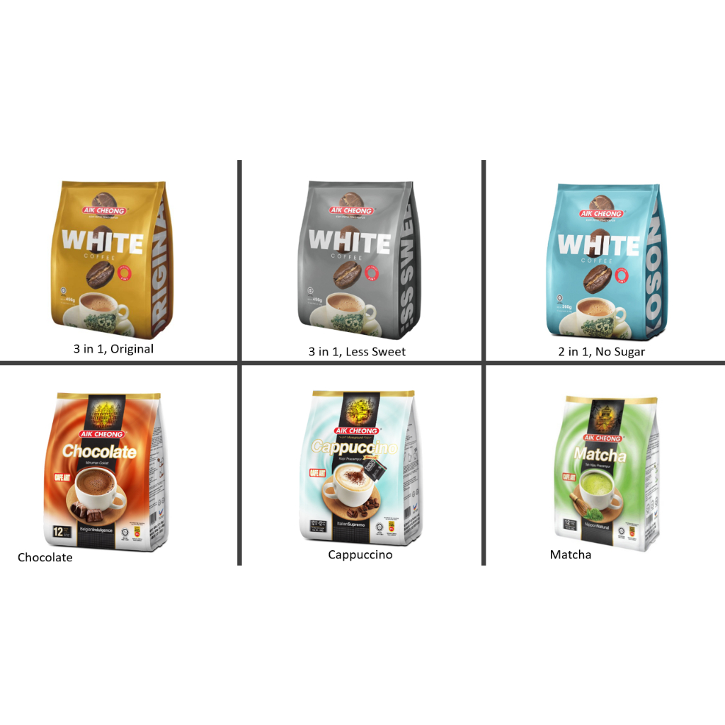 Aik Cheong White Coffee, 3 in 1 Original, Less Sugar and 2 in 1 (12 sticks) | Shopee Philippines
