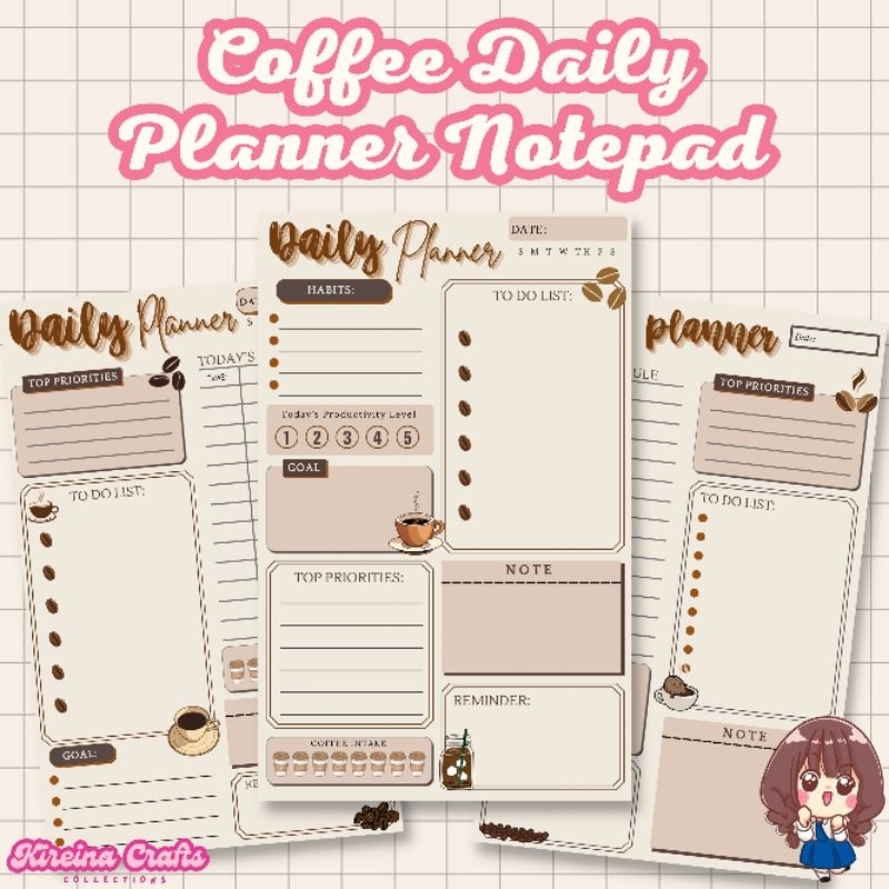 Daily Planner Coffee theme to do list, Goal, Reminder, Note ...