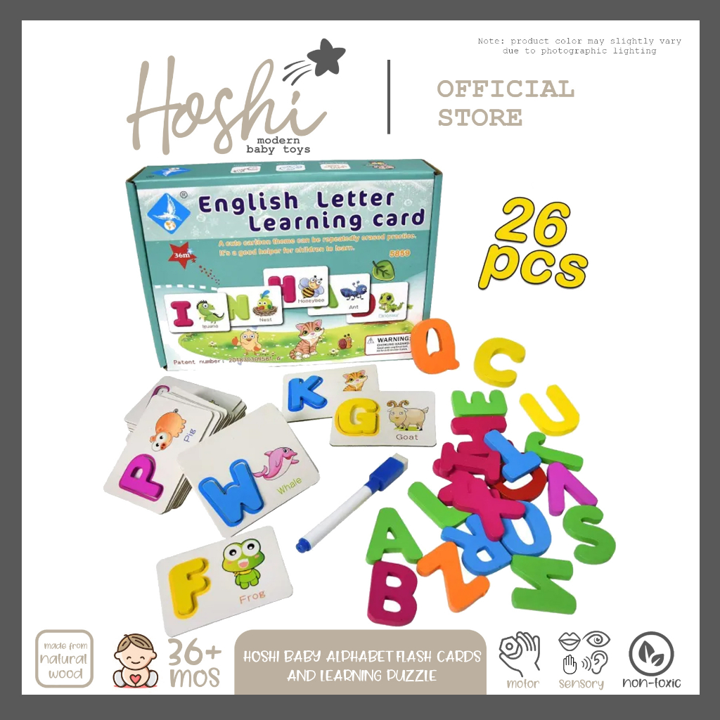 Hoshi Baby Wooden ABC Alphabet and Learning Flash Card Puzzle Set ...