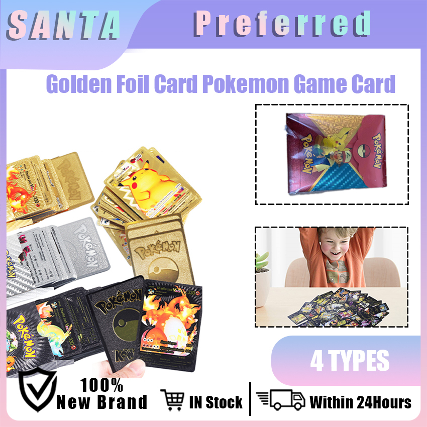 55Pcs/Set Pokemon Cards TCG Metal Gold Card Cartoon Animation Elf Magic ...