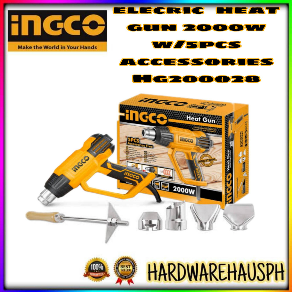 INGCO Electric Heat Gun 2000W With 5pcs Accessories (HG200028) | Shopee ...