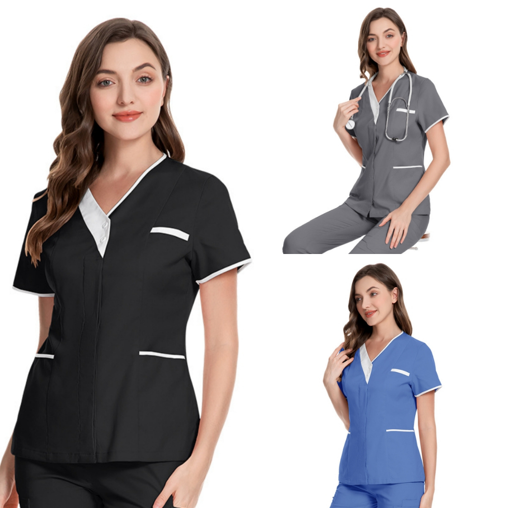 [COD] Scrub Suit for Women Uniform Slim Fit Breathable V-neck Nurse ...