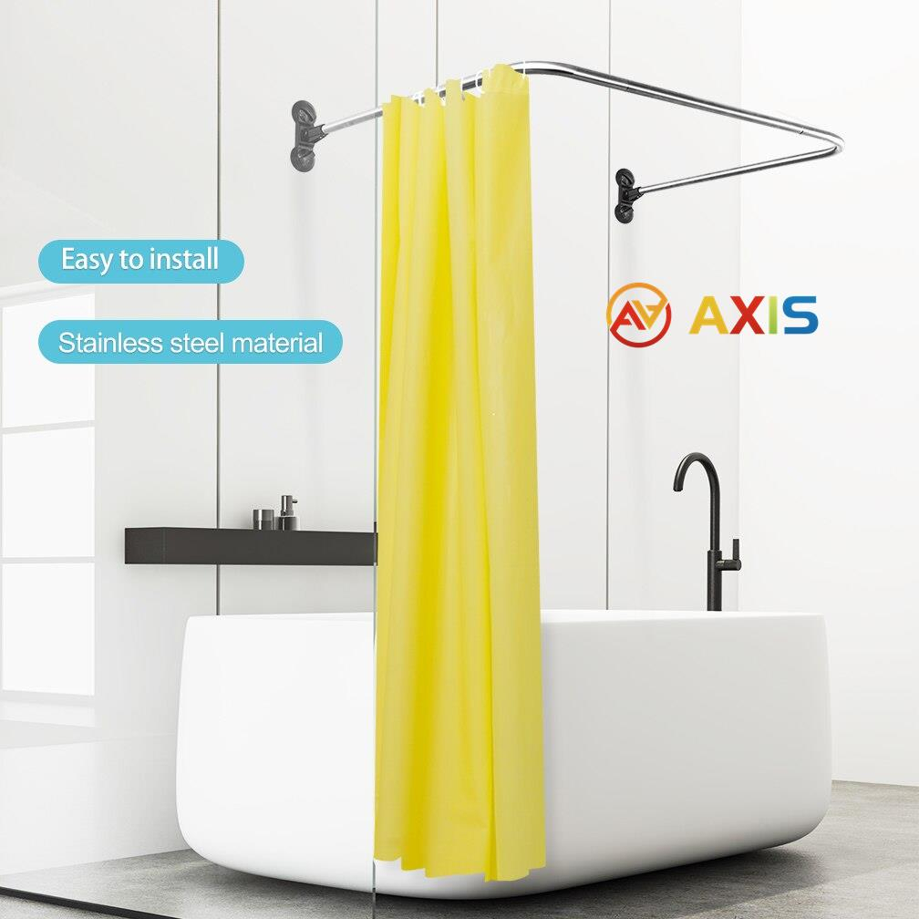 Gray U-Shaped Shower Curtain Rod Suction Cup Mounted Bathtub Bar Metal ...