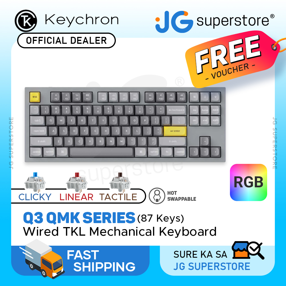 Keychron Q3 QMK 87 Keys RGB Compact Wired TKL Mechanical Keyboard Hot ...