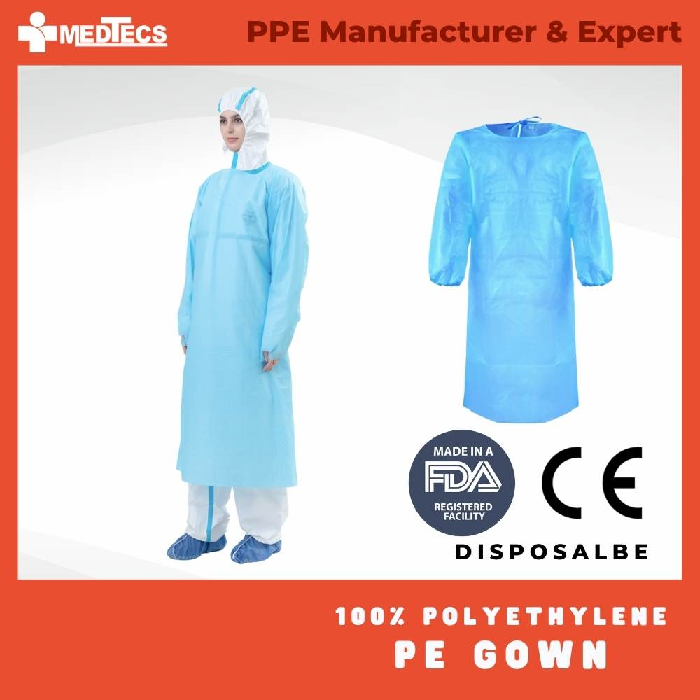 Medtecs PE Gown Open Back Apron 100% Polyethylene Disposable Gowns FDA ...