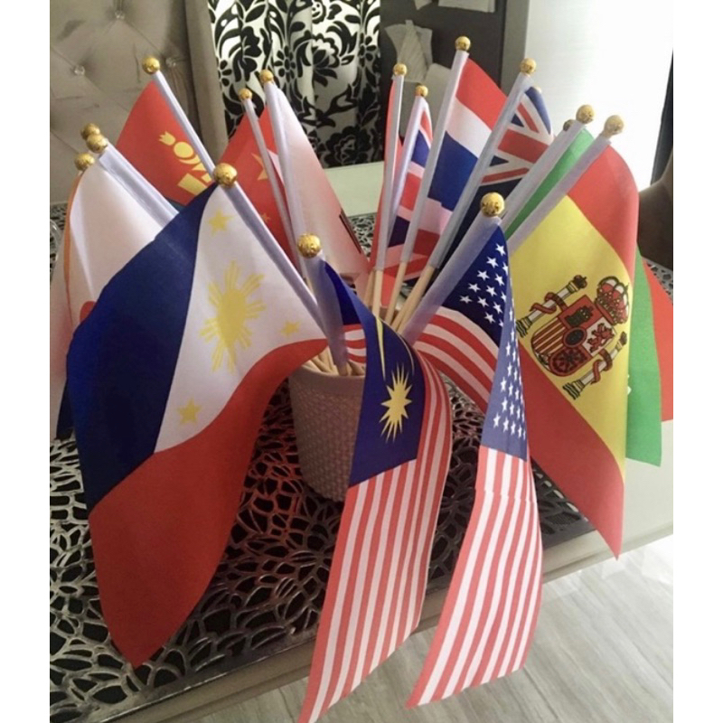 77 Different Flags ( UN Flags) 14x21cm in Durable Red Bamboo Stick ...