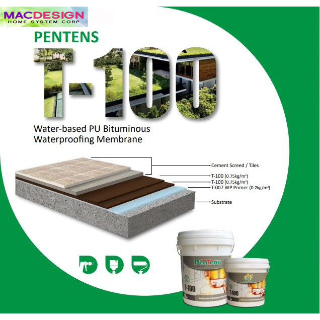 PENTENS T100 WATERBASED PU BITUMINOUS WATERPROOFING MEMBRANE 20KGS ...