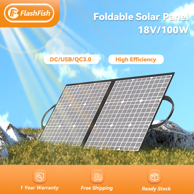 Flashfish Foldable Solar Panel 100W Monocrystalline Solar Charger ...