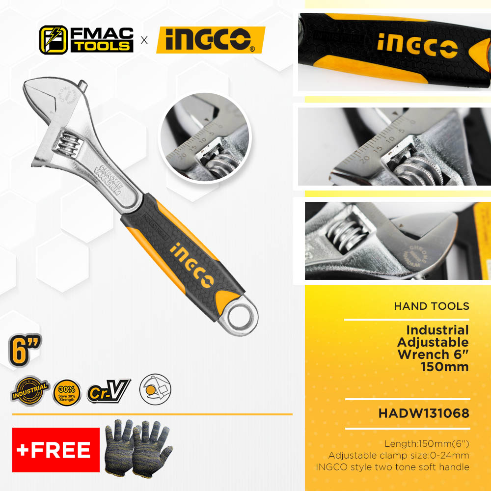 INGCO Industrial Adjustable Wrench 150mm 6" HADW131068 + FREEBIES FMAC ...