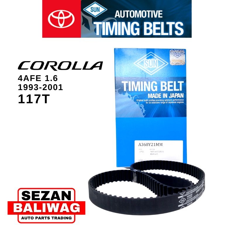 SUN TIMING BELT COROLLA 4AFE 1.6 1993-2001 117 TEETH A368Y21MM | Shopee ...