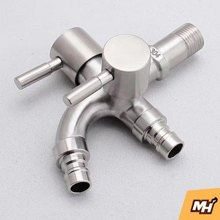 304 Stainless Steel 2 Way Faucet Valvet Bibcock Faucet 1in2 out Head ...