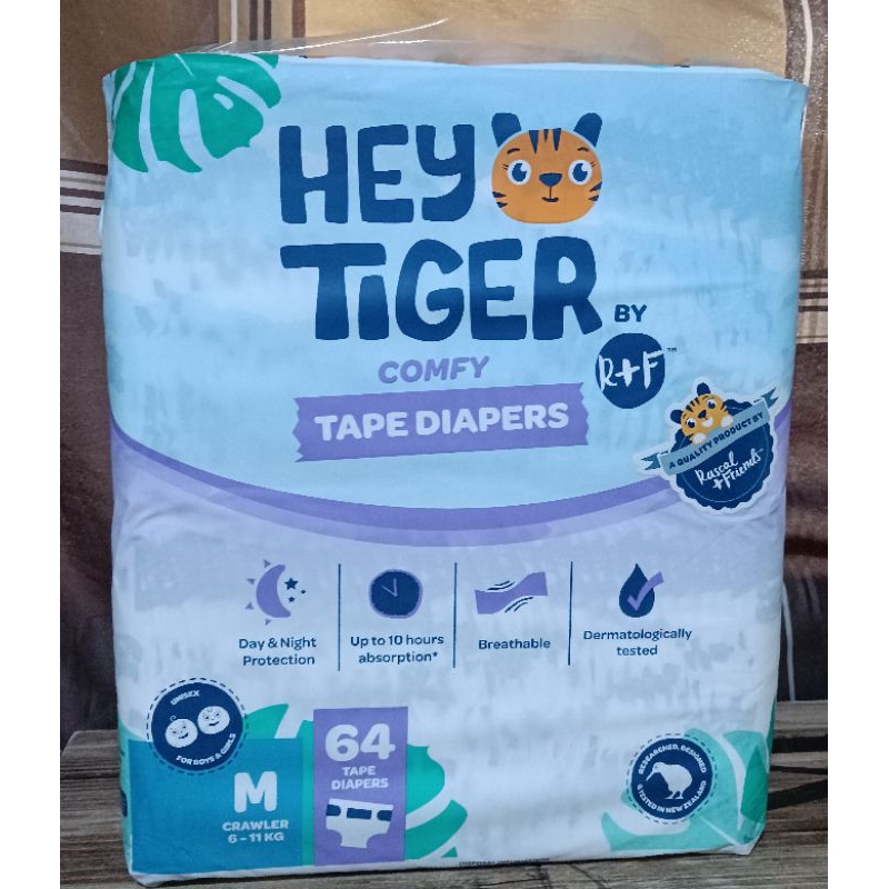 HEY TIGER by R+F Comfy Tape Diapers Medium 64pcs or 60pcs | Shopee Philippines