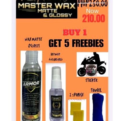 MASTER WAX & GLOSSY, BUY 1 get 5 freebies : helmet freshener, towel ...