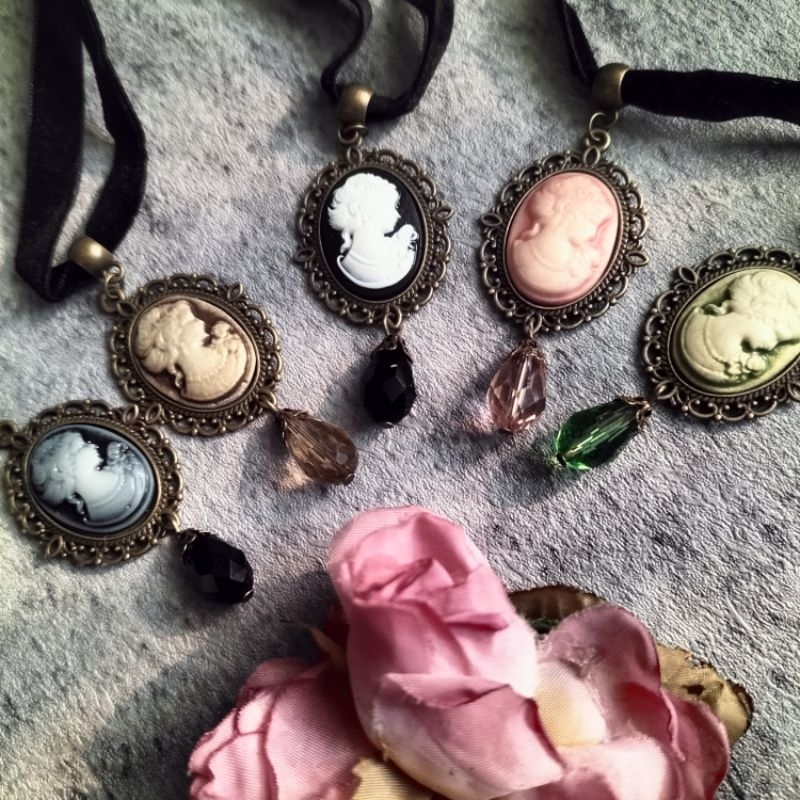 Maria Clara Vintage Cameo Pendant Drop Velvet Choker Necklace | Shopee ...