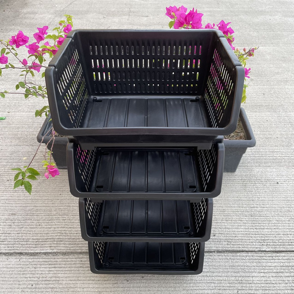 4 Layers Stackable Basket Organizer Storage Bins Plastic Basket Rack ...