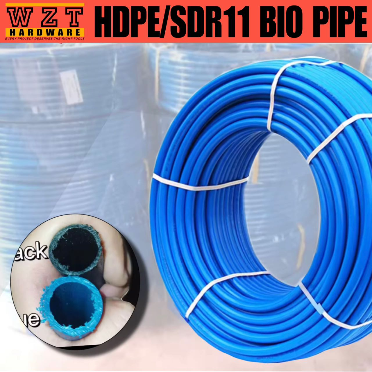 BLUE FLEXIBLE BIO HDPE SDR11 TUBE PIPE HOSE ( 1/2*20mm ) 1 ROLL 100M ...