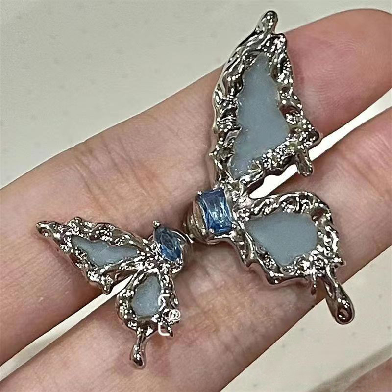 Asymmetrical Stud Earrings Blue Butterfly niche design Gentle lava ...