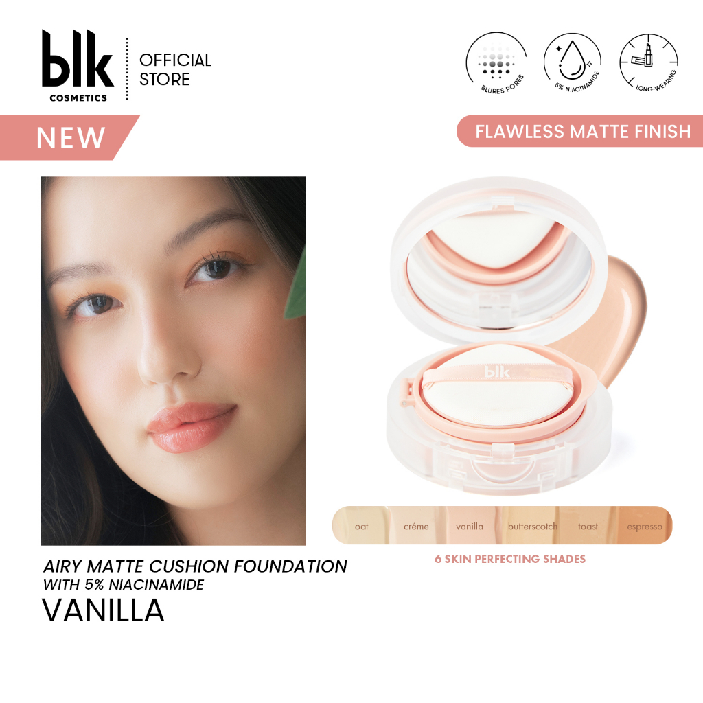blk cosmetics airy matte cushion foundation SPF15 5% niacinamide ...