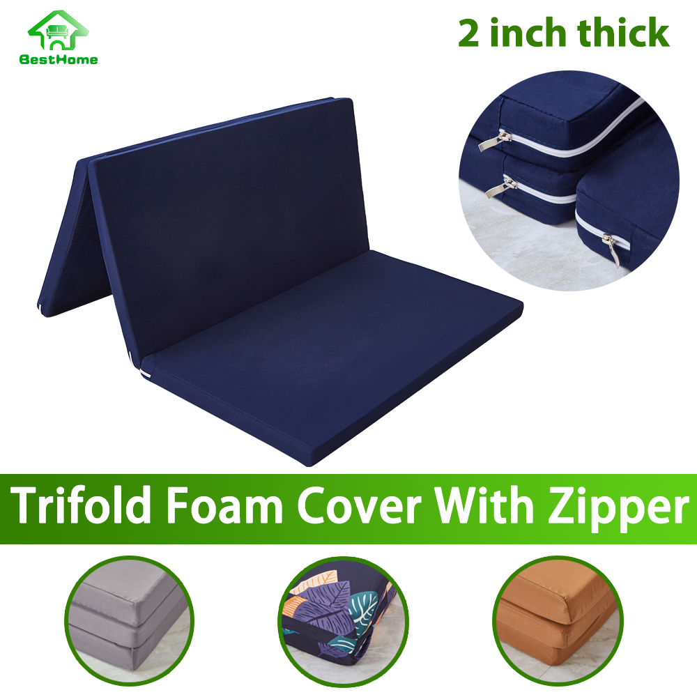 Trifold Foam Cover with Zipper 2inch 3 Fold Foam Bed Cover Semi-single ...
