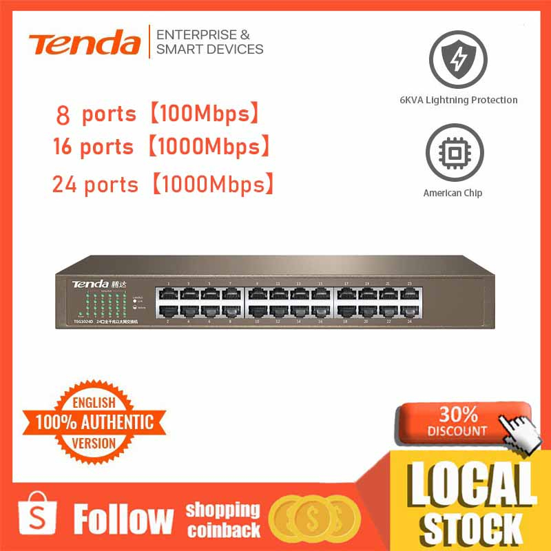 Tenda 16Ports/24Ports 10/100/1000Mbps Gigabit RJ-45 Network Fast ...