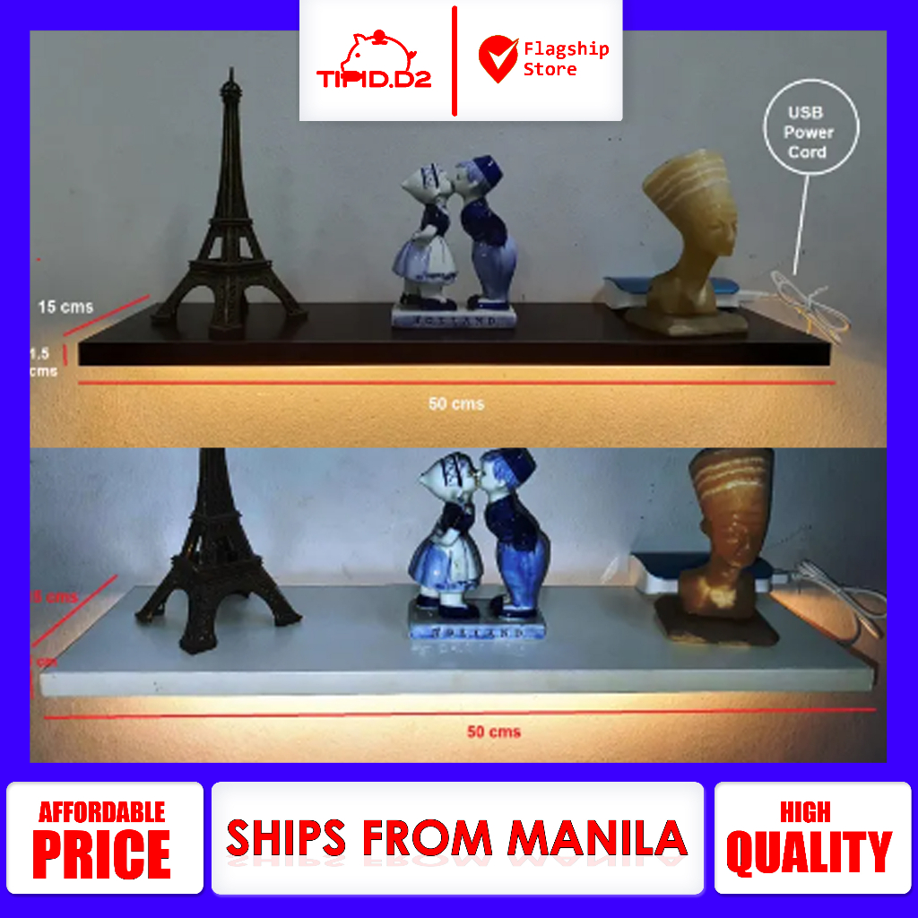 1 PIECE SHELF WITH USB POWERED LED LIGHTED STRIP Floating Wall Shelf ...