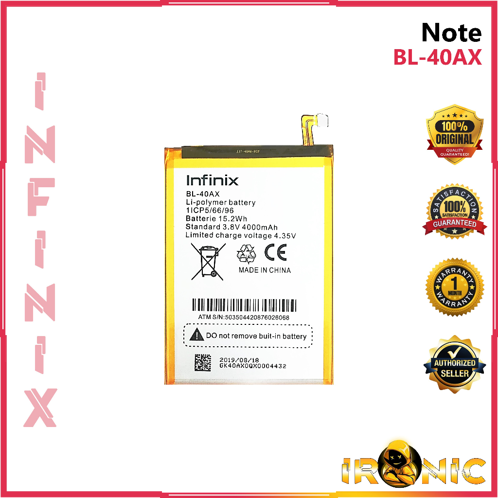 Infinix Note Battery Model BL-40AX Original Equipment Manufacture ...