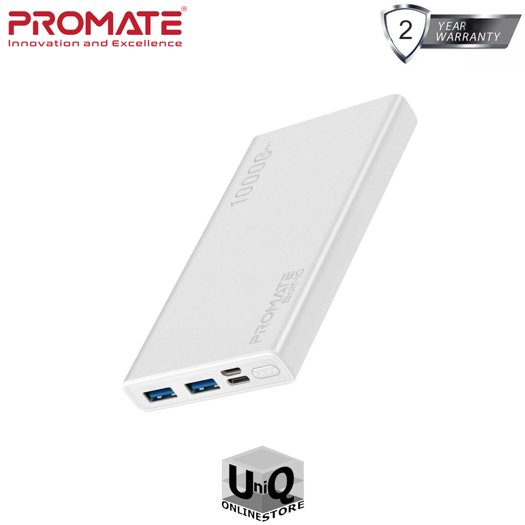 Promate Compact Smart Charging Power Bank BOLT-10 (White) with Dual USB ...