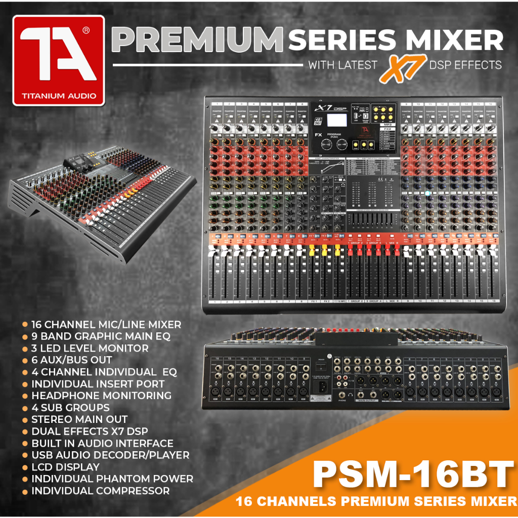 Titanium Audio PSM-16BT Premium Series Mixer X7 DSP Effects / 16 ...