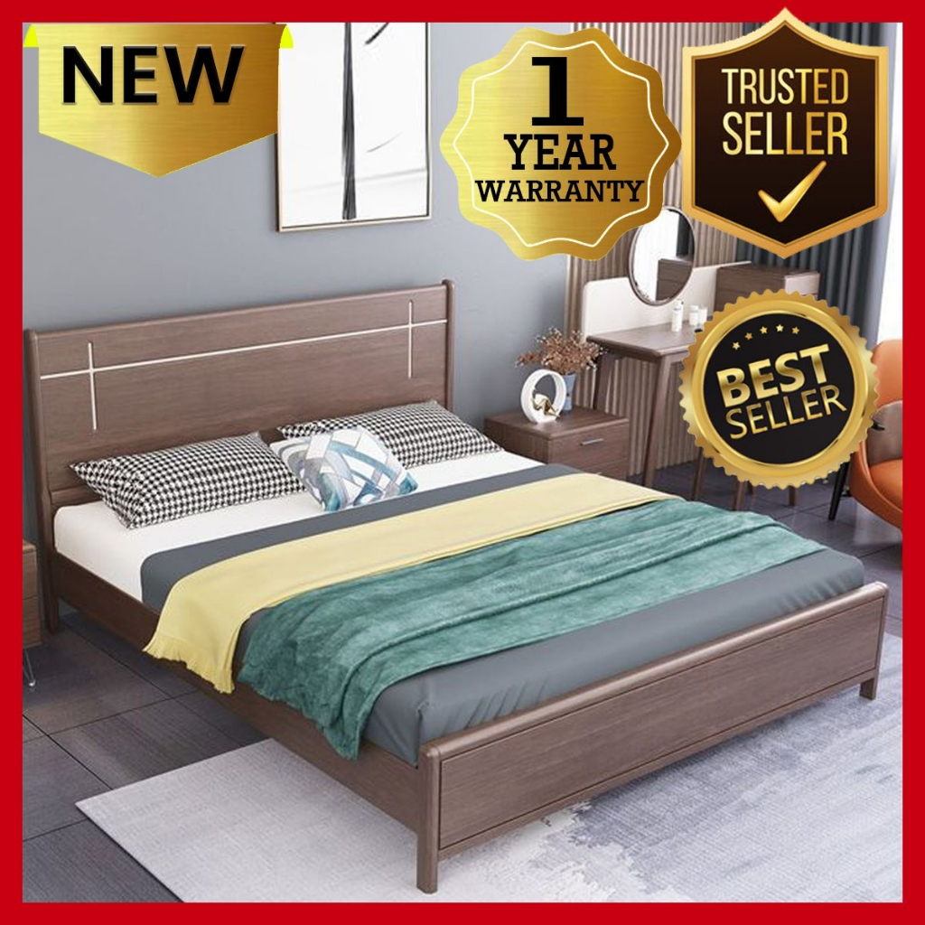Flotti Tavros Solid Thailand Rubberwood Bed Frame (Queen, King) (Side ...