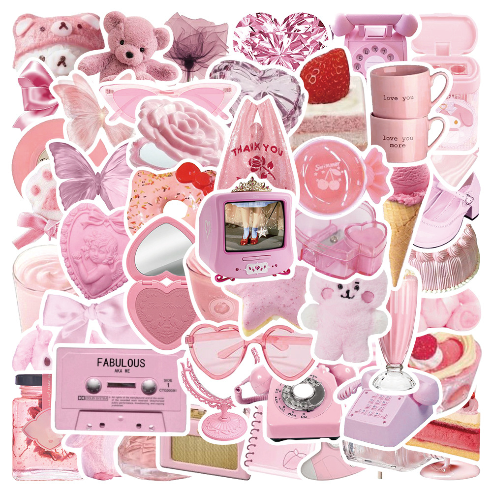 xs693-50 pcs pink cute small object graffiti waterproof sticker ...